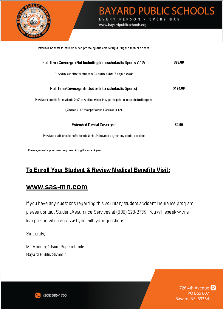 BAYARD SCHOOLS - Voluntary Student Accident Insurance Available