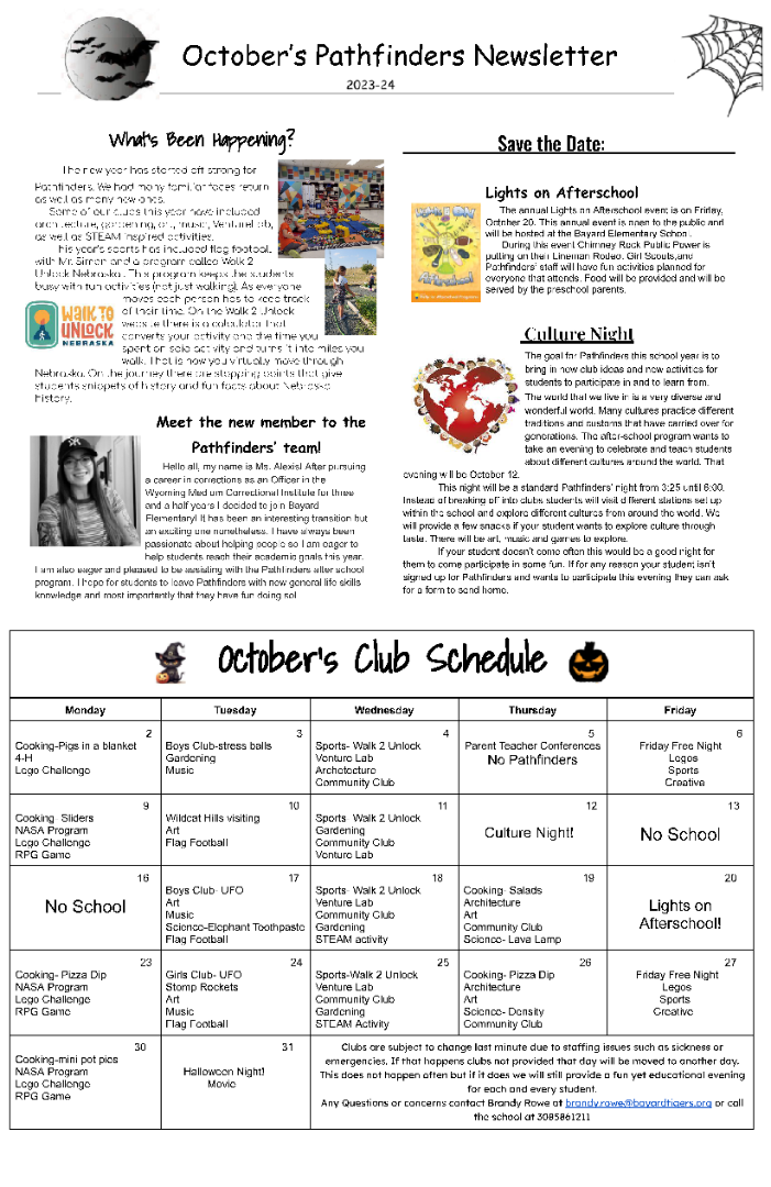 BAYARD SCHOOLS - Pathfinder's After School Program Newsletter